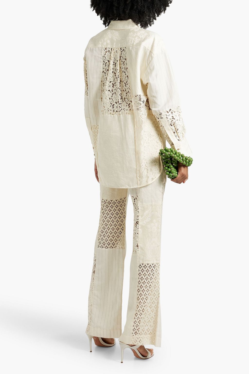 Pantalons larges en lin et soie avec panneaux en dentelle Patchwork ...